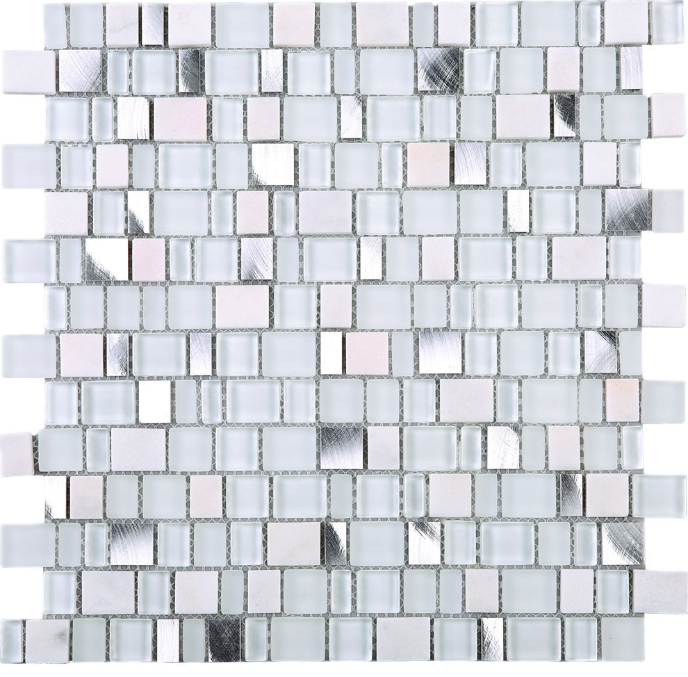 Knox Mixed Mosaic Tile Sheet, White, Sample - Contemporary - Mosaic ...