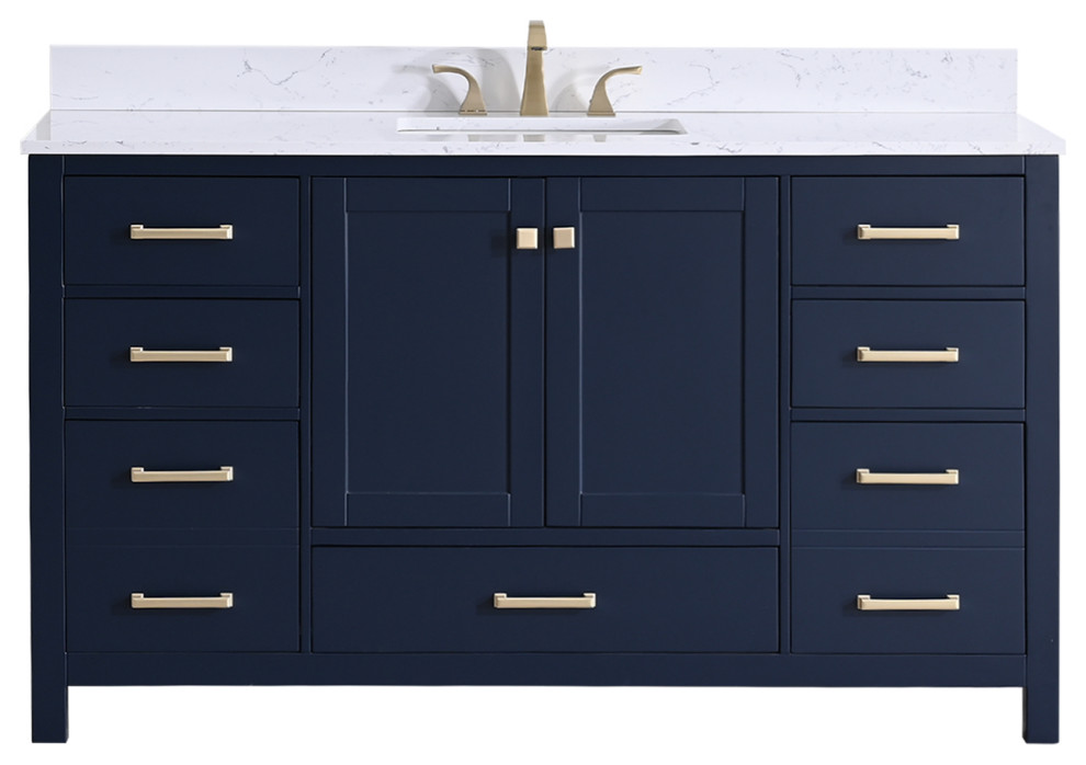 60" Bathroom Cabinet Countertop Set, Blue - Transitional - Bathroom ...