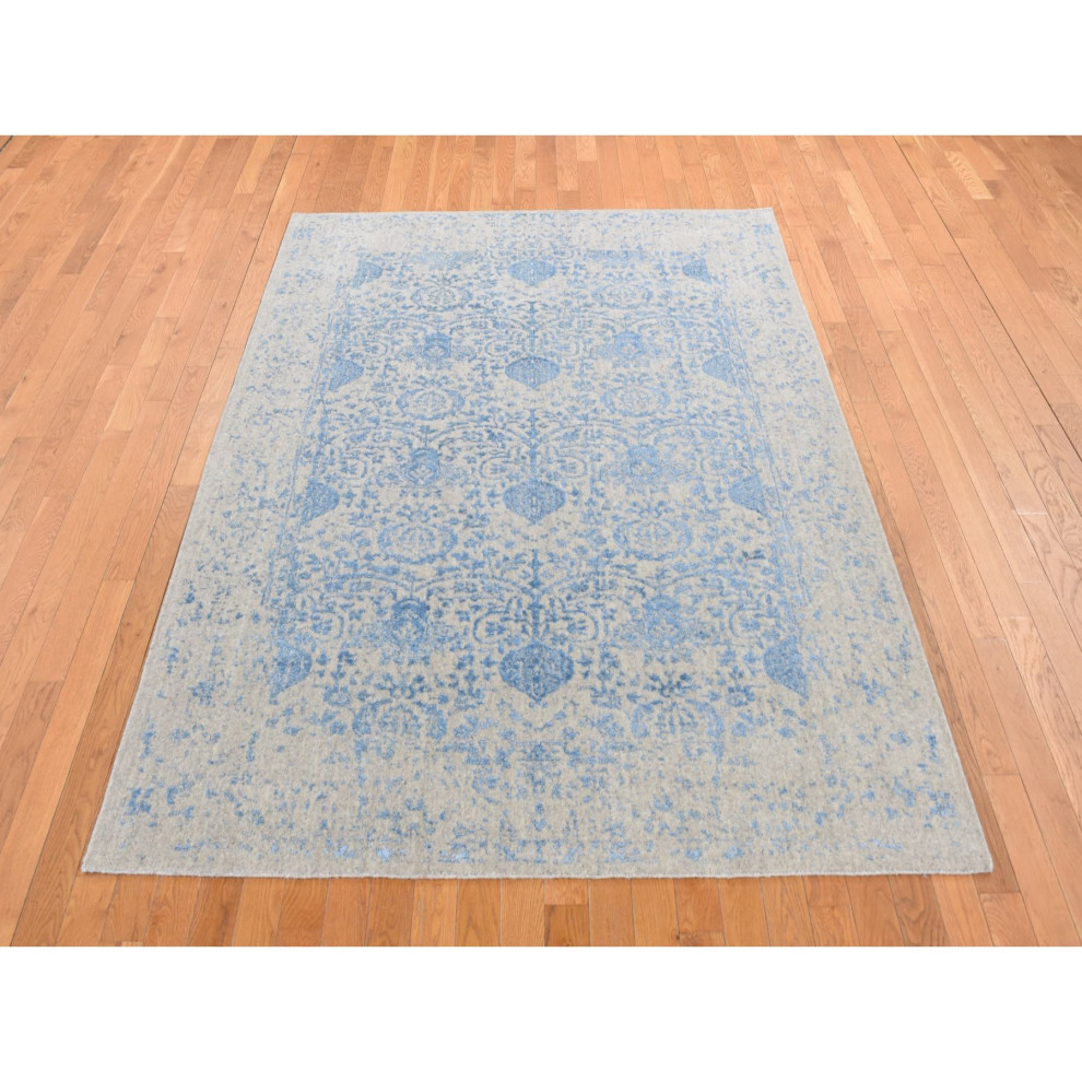 Ruddy Blue Hand Loomed Broken Pomegranate Design Tone on Tone Rug 5'10 ...