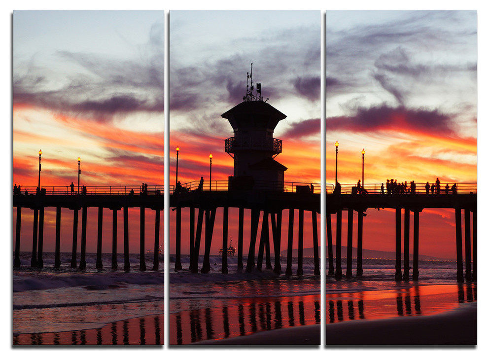 "Pier California at Sunset With Clouds" Metal Wall Art, 3 Panels, 36 ...