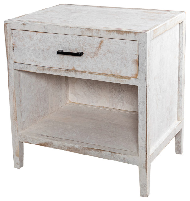 Farmhouse Wood Distressed White Nightstand - Farmhouse - Nightstands ...