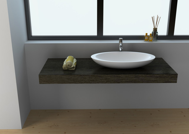 23.6" Solid Surface Bowl In White Matt - No Faucet - Contemporary ...