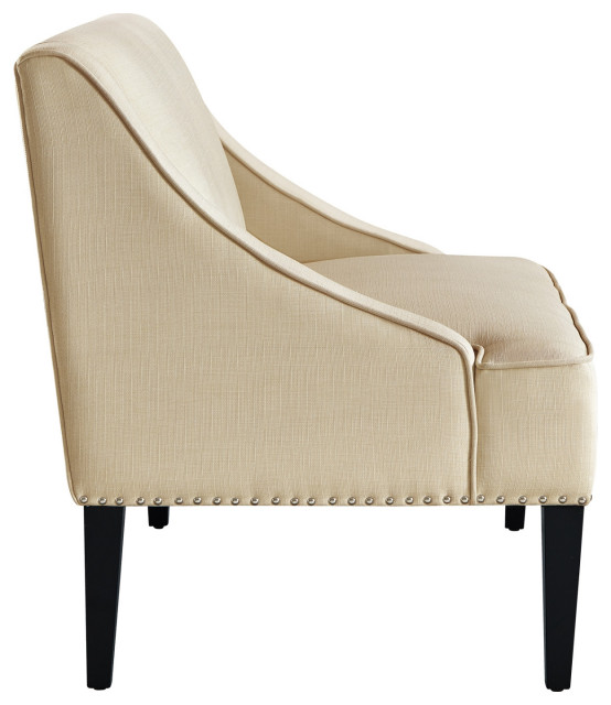 45" Beige and Black Upholstered Linen Bench - Transitional ...