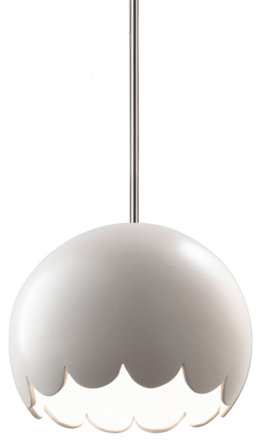 Radiance Scallop Pendant, Matte White, Polished Chrome, Rigid Stem, LED ...