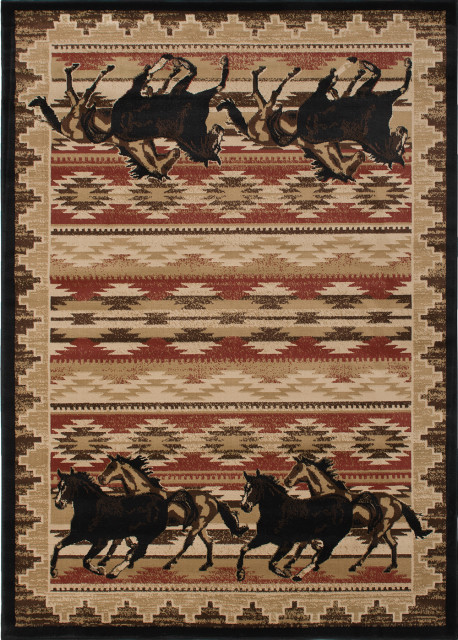Lodge King Untamed Black Western Horse Area Rug, 7'10"x9'10 ...