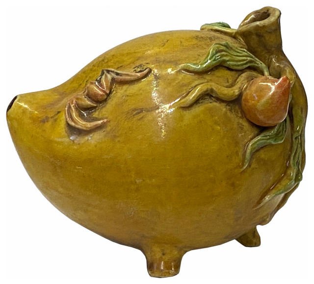 Chinese Yellow Brown Color Ceramic Peach Shape Display Hws1802 - Asian ...