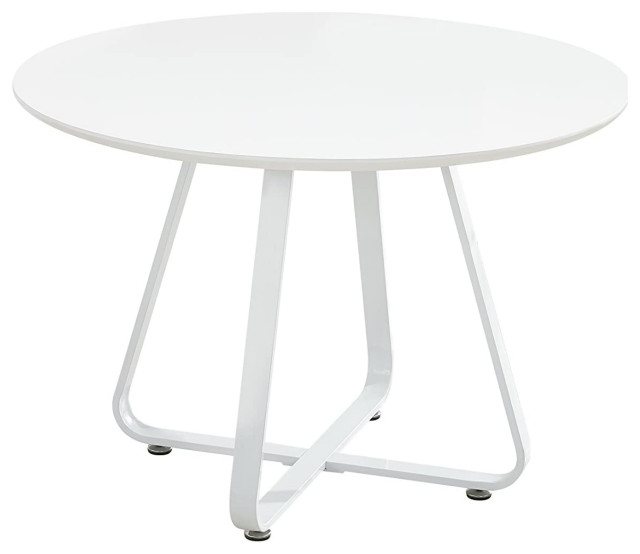 Round Kitchen Dining Table With High Gloss Finish, Metal Base, White ...