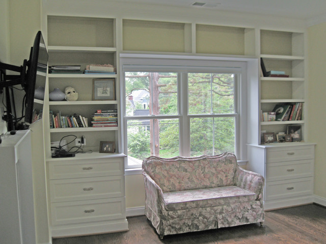 Custom Combination Chest of Drawers with Book Shelves around window ...