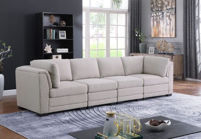 Kristin Light Gray Linen 4-Seater Modular Sofa - Transitional - Sectional Sofas - by PARMA HOME ...