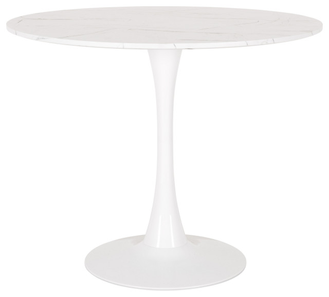 Ivo 35.5" Round White Faux Marble Bistro Table with White Metal ...