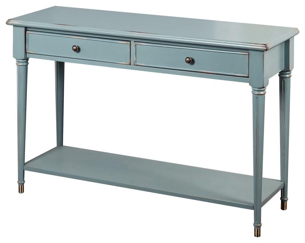 Emilia Sofa Table, Antique Blue With Distressed - Traditional - Console ...