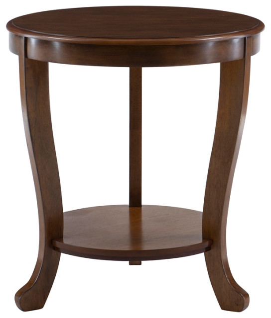 Linon Merce 22" Round Wood Side Table with Shelf in Hazelnut Brown ...