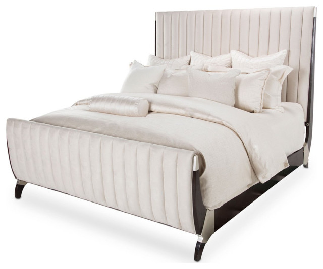 Aico Amini Paris Chic Cal King Channel Tufted Sleigh Bed in Espresso ...