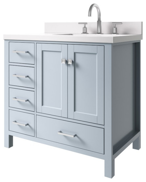 Cambridge Gray 37" Right Offset Rectangle Sink Vanity With Quartz Countertop - Transitional ...
