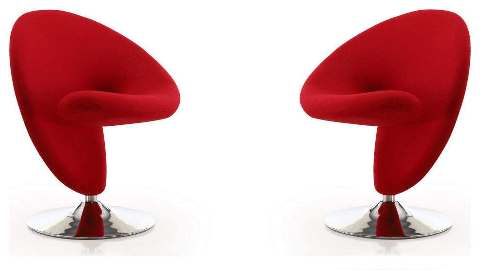 Curl Swivel Accent Chair, Red and Polished Chrome, Set of 2 ...