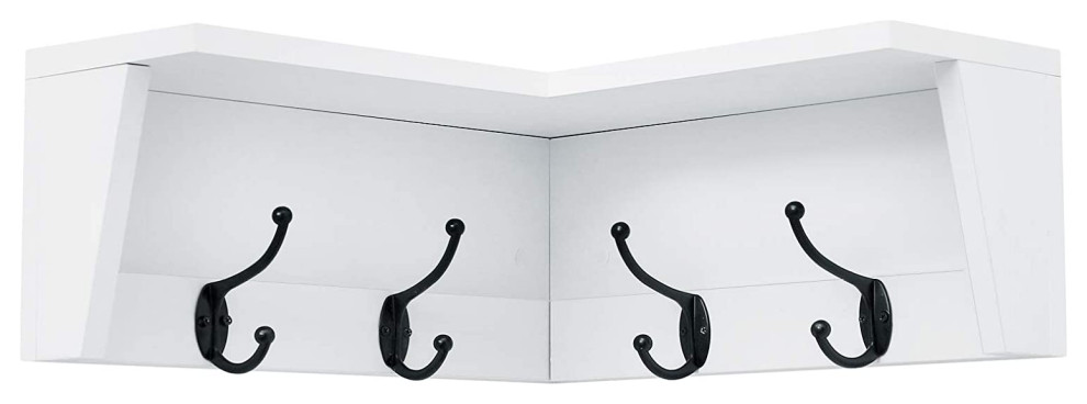 Wall Mounted Corner Shelf With 4 Hooks Corner Floating Shelf Coat Rack ...