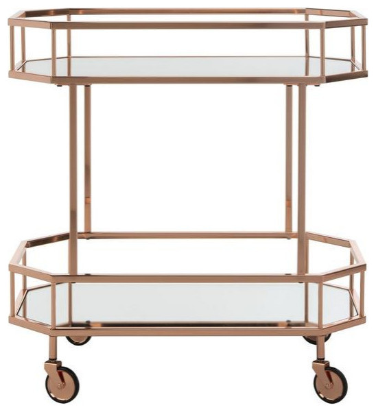 Posh 2-Tier Octagon Bar Cart, Rose Gold/Mirror - Contemporary - Bar ...