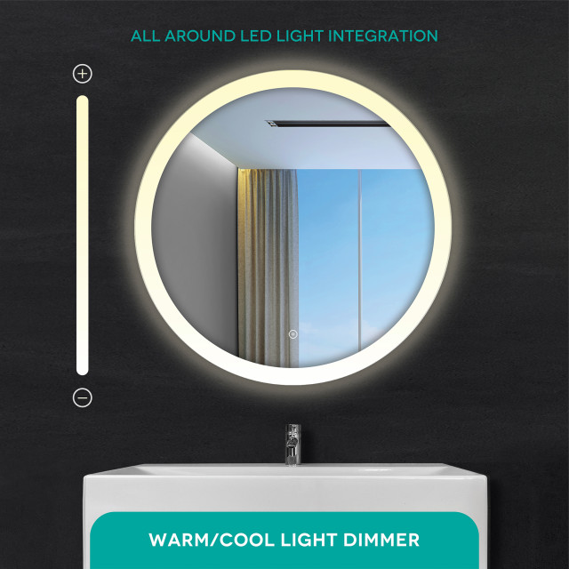 Aluminum Mirror, LED Anti-Fog, Warm/Cool Light Feature, 18" - Modern ...