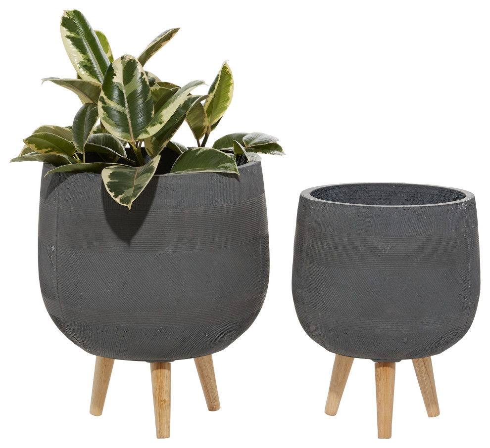Set of 2 White Polystone Planter, 15", 17" - Midcentury - Outdoor Pots ...