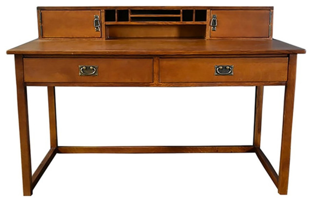 Crafters and Weavers Arts and Crafts Wood Library Table with Hutch in ...