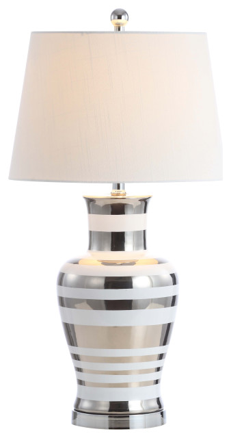 Zilar Striped 28.75" Ceramic/Iron Classic Modern LED Table Lamp, Silver ...