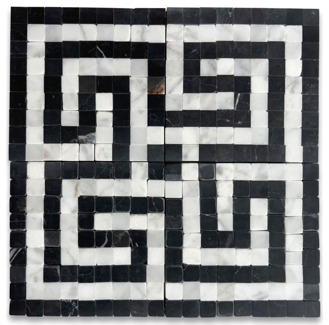 Greek Key Carrara White Black Marble Mosaic Border Corner Tile Polish ...