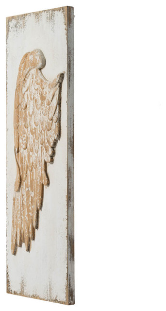 Gewnee Set of 2 Feather Wing Wall Panels With Distressed White Finish ...