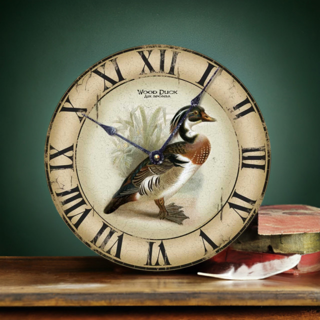 Vintage-Style Clock with Wood Duck, 12 Inch Diameter - Rustic - Wall ...