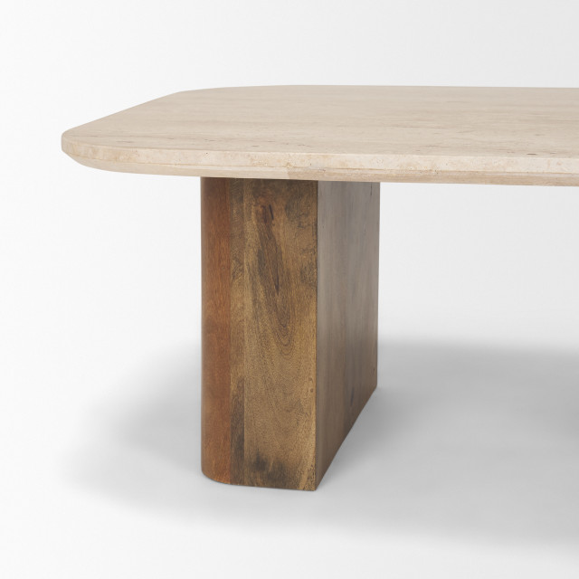 Symona Travertine and Mango Wood Rectangle Coffee Table - Transitional ...