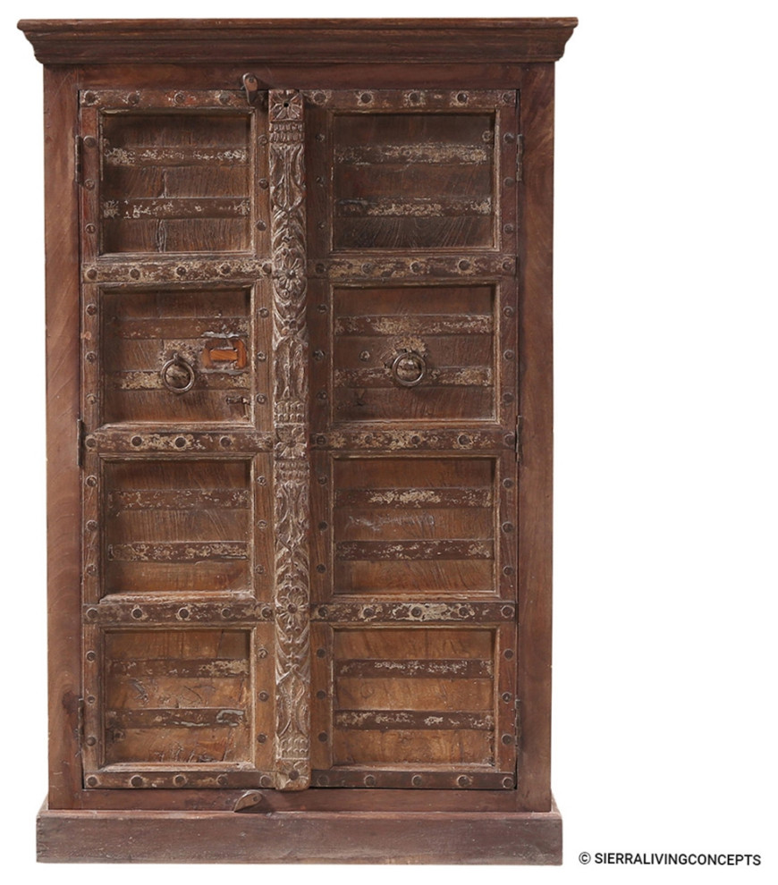 Antique Rustic Solid Wood 3 Tier Armoire - Farmhouse - Armoires And ...