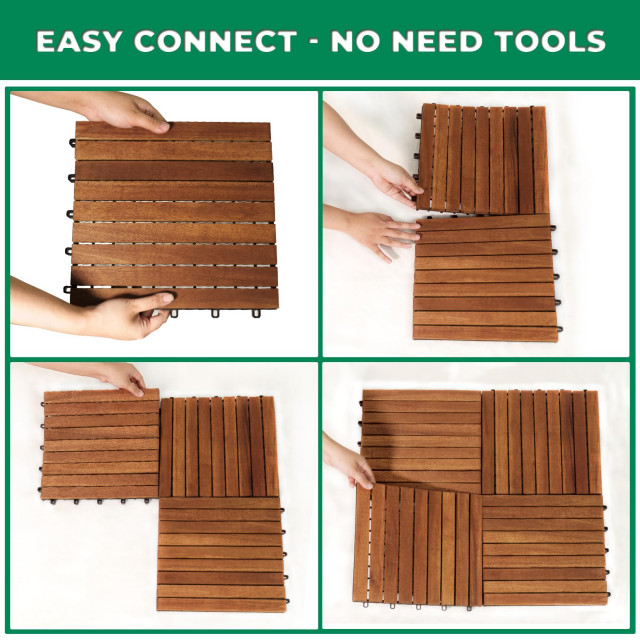 Outdoor Flooring Interlocking Deck Tiles, 30 Pack 12"x12" Weatherproof ...