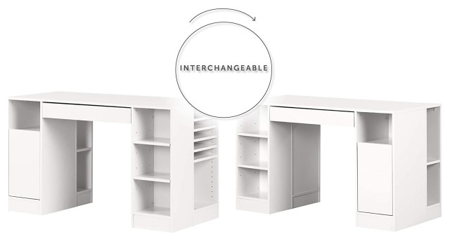 Pure White Desk with Versatile Open/Closed Storage & Interchangeable ...