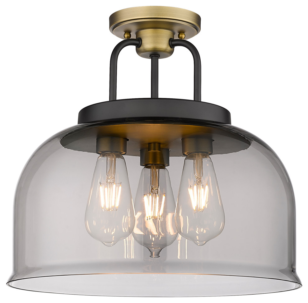 Kahana 3 15" Flush Mount Black Brushed Brass - Transitional - Flush ...