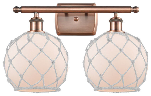 Ballston Farmhouse Rope 2 Light Bathroom Vanity Light, Antique Copper ...