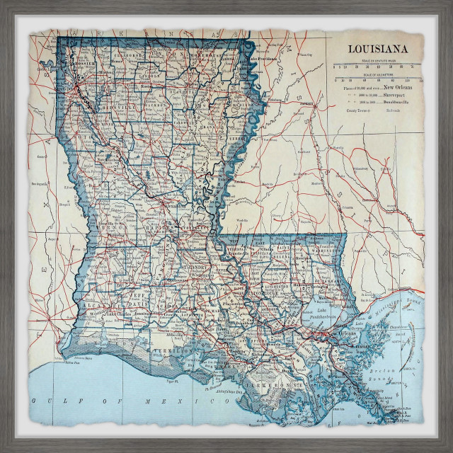 "Blue Louisiana Map" Framed Painting Print, 12x12 - Contemporary ...