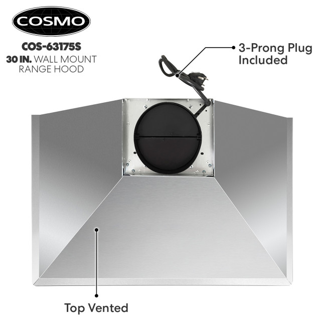 Cosmo 30 in. Ducted Wall Mount Range Hood in Stainless Steel, Permanent ...