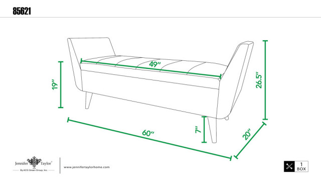 Duff 60" Mid-Century Modern Upholstered Entryway Storage Bench ...