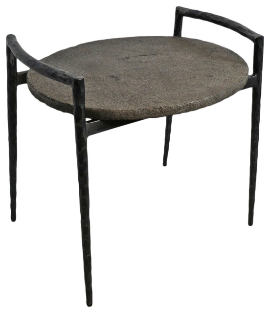 Slate and Iron Oval End Table - Industrial - Side Tables And End Tables ...