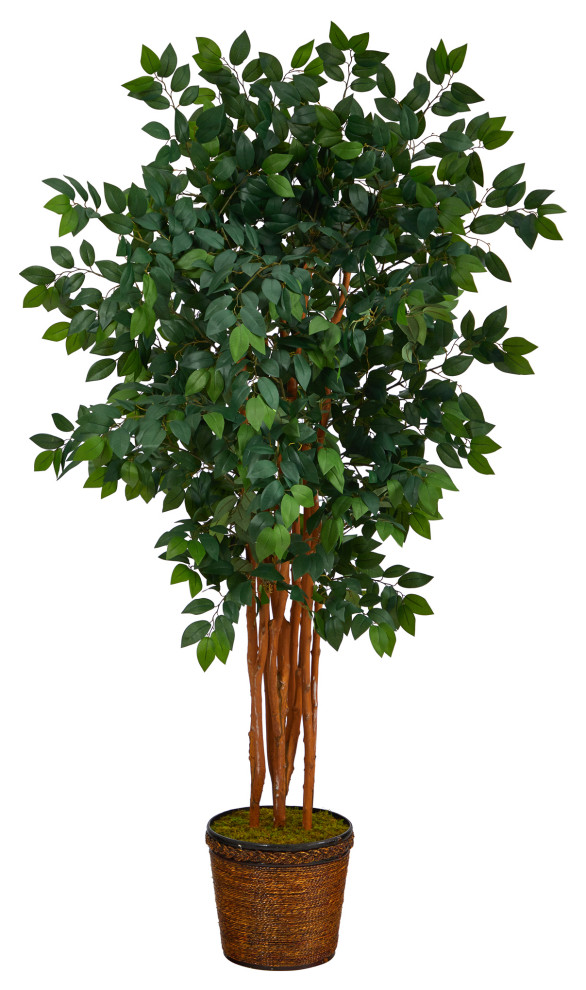 68" Sakaki Artificial Tree With 1470 Bendable Branches, Wicker Planter ...