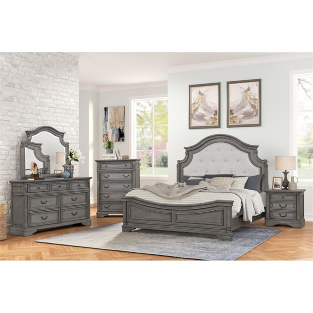 Grace Traditional Style Tufted King 5 Pc Bedroom Set Made with Wood in ...