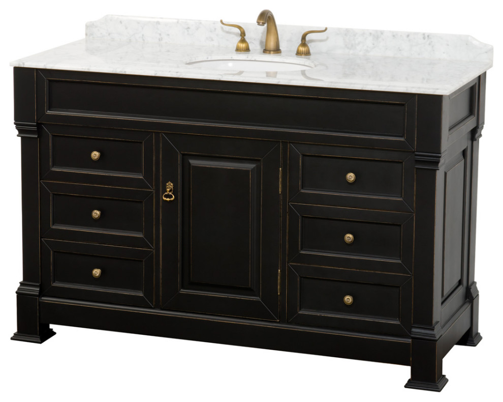 55 Inch Single Bathroom Vanity in Black - Traditional - Bathroom ...