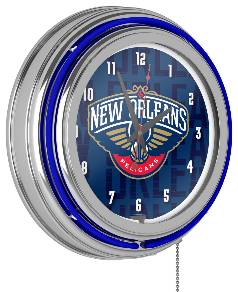 NBA Chrome Double Rung Neon Clock, City, New Orleans Pelicans ...