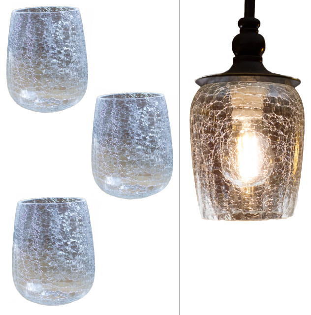 Crackle Glass Shade, Set of 3, Mini Globe Shape for Light Fixture ...