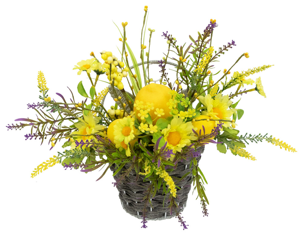 Lemon and Daisy Hanging Spring Wall Basket 12" Yellow - Contemporary ...