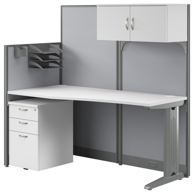 Office in an Hour 65W Cubicle Desk with Storage in Pure White ...