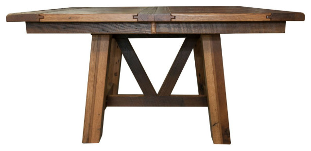Hawthorne Reclaimed Barnwood Square Table, 54x54, 4 Leaves - Rustic ...