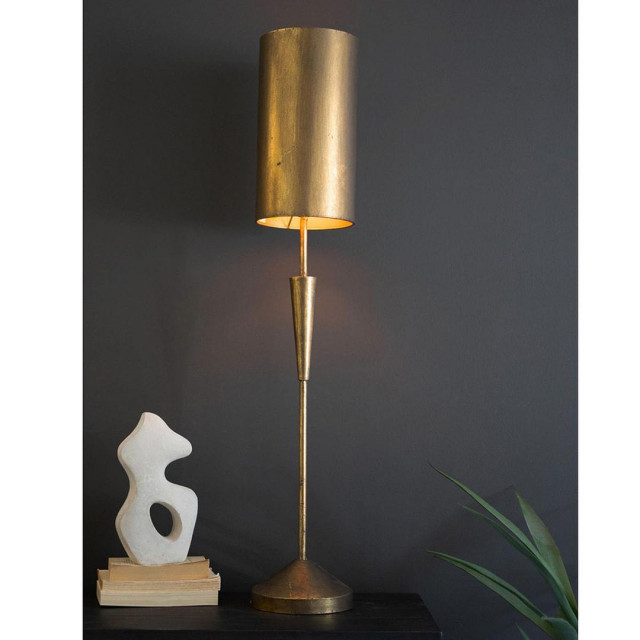 Slim Distressed Gold Tall Metal Shade Table Lamp 40 in Round Buffet ...