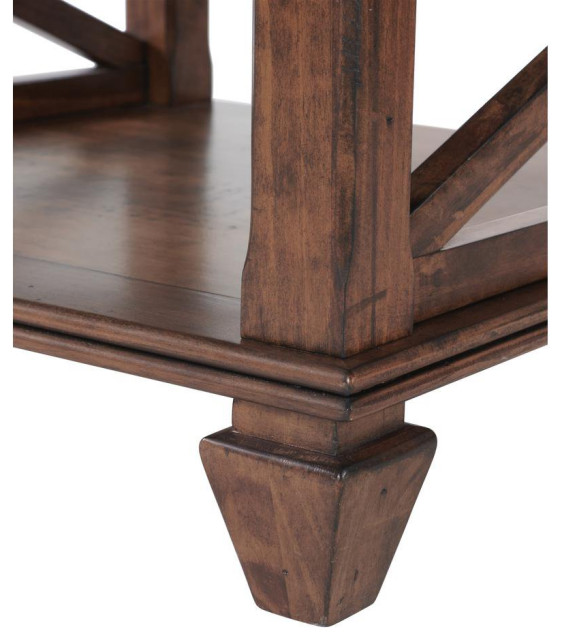 Traditional 45" Brown Pine Wood Coffee Table with Open Crossed Sides ...