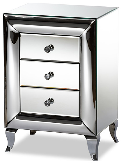 Izola Contemporary Glam Luxe Mirrored 3-Drawer Nightstand ...