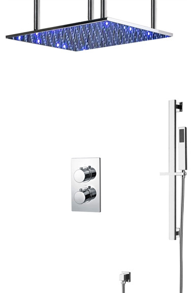 Cori 2-Way Thermostatic LED Rainfall Shower System With Handheld Shower ...